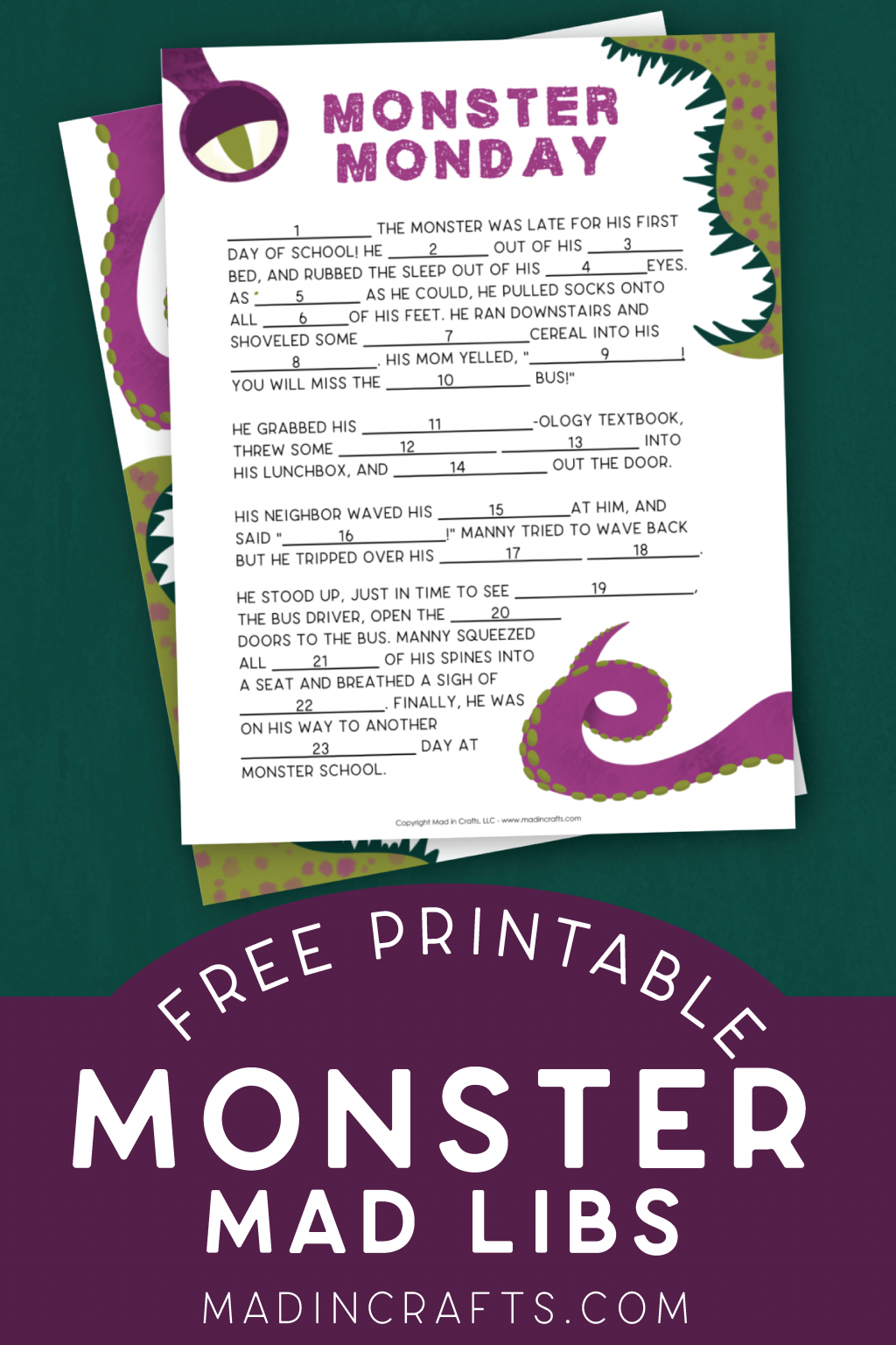 FREE MONSTER MAD LIBS PRINTABLE Crafts Mad in Crafts