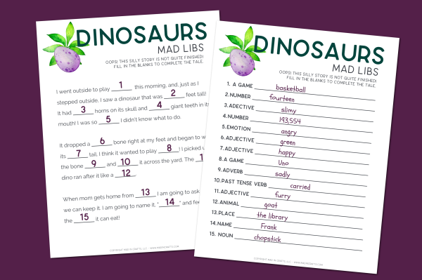 FREE PRINTABLE DINOSAUR MAD LIBS Printables Mad in Crafts