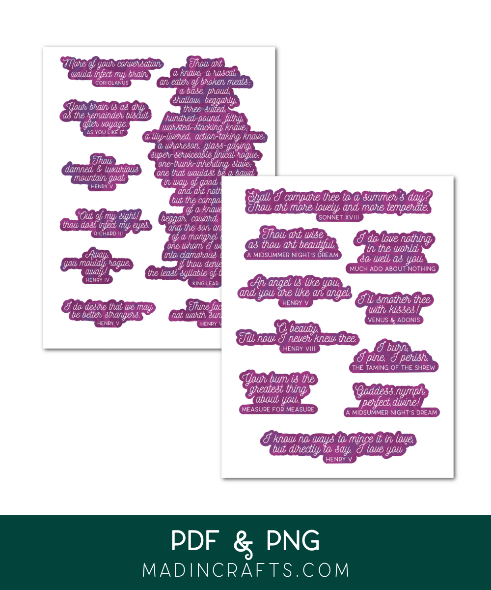 PRINTABLE STICKERS OF SHAKESPEAREAN COMPLIMENTS Crafts Mad in Crafts