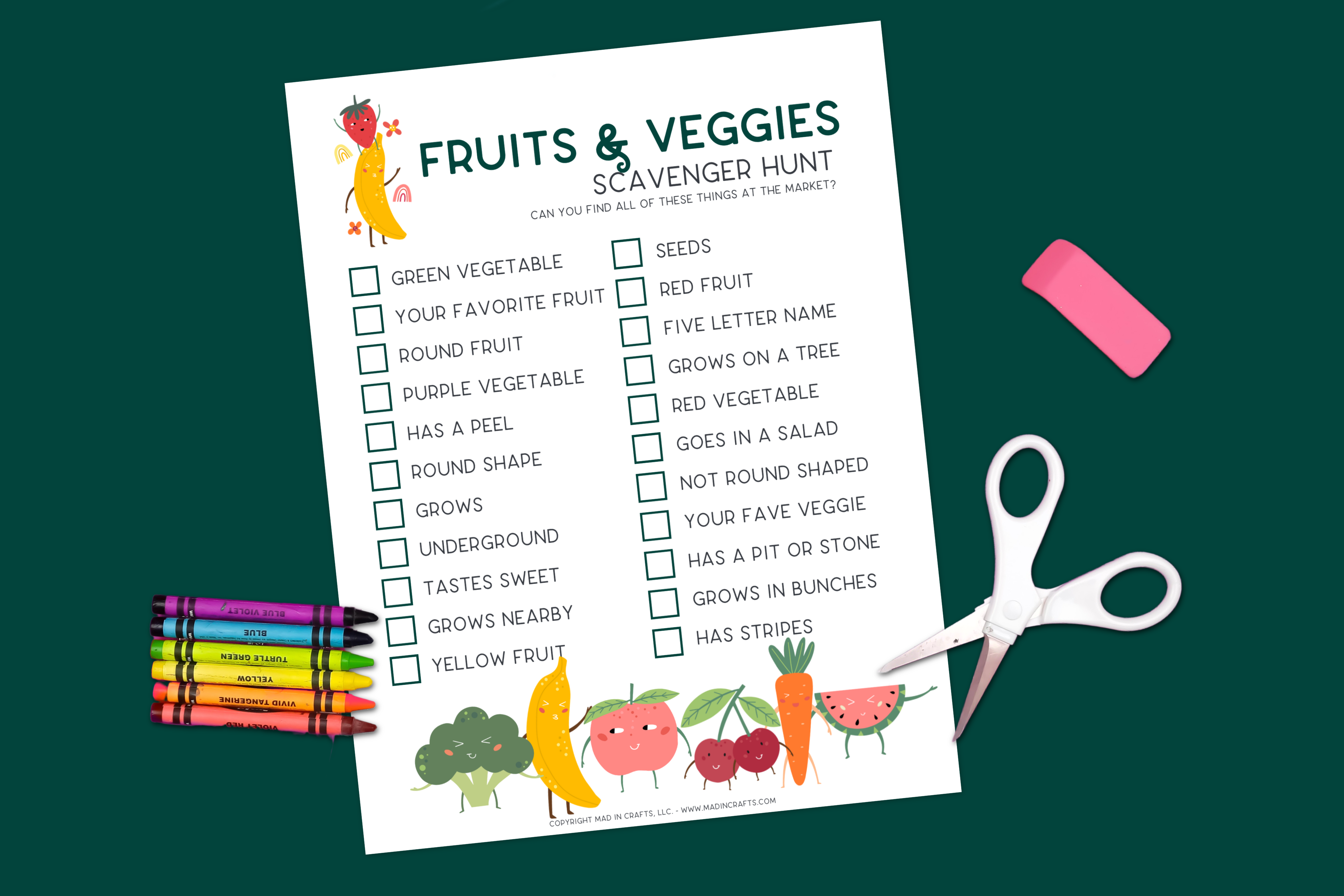 FREE PRINTABLE FRUIT AND VEGGIE SCAVENGER HUNT Printables Mad in Crafts