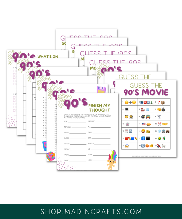 PRINTABLE 90S THEMED SCATTERGORIES GAME Printables Mad in Crafts